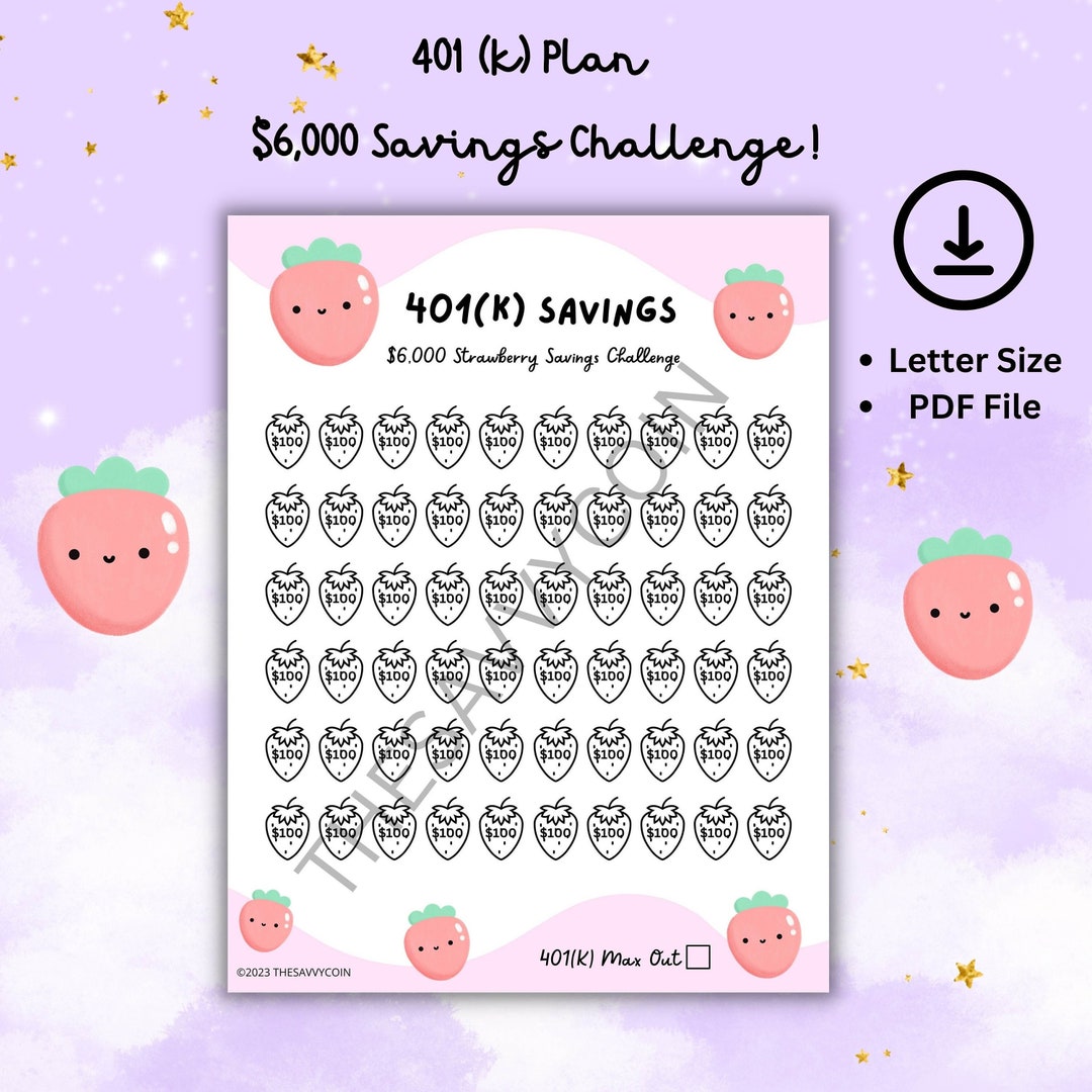 401 (k) Savings Challenge, 6000 Dollar Savings Tracker, Retirement ...