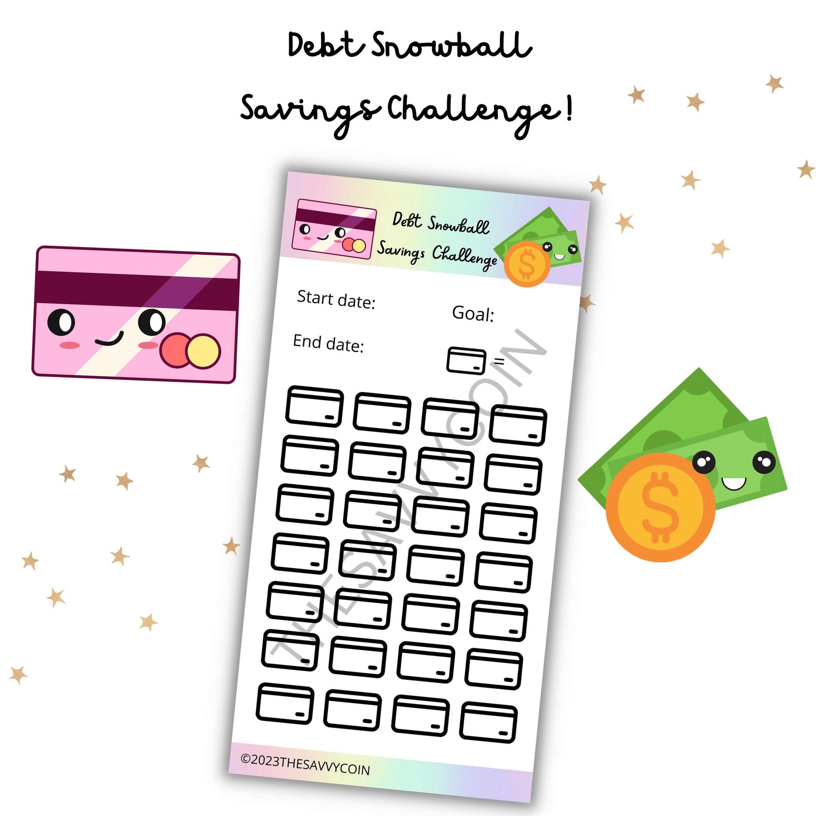 Debt Snowball Savings Challenge for A6 Budget Binder, Savings Tracker ...