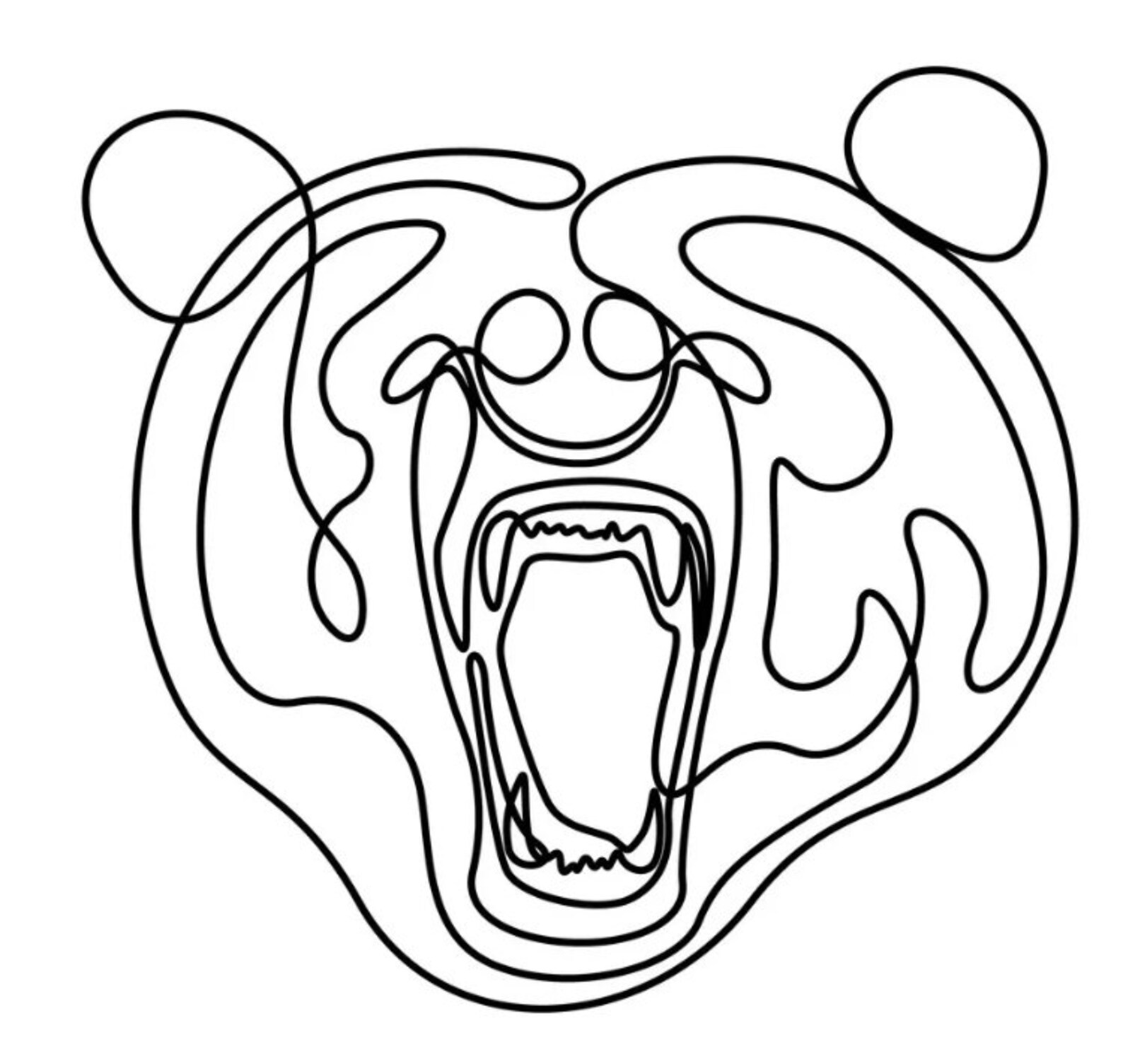 Continuous Line Fury Bear Head Snarling Bear Image - Etsy