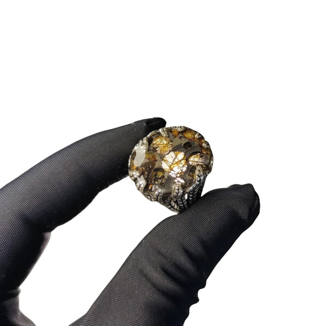 Brenham Pallasite Meteorite Ring S925 Silver TB306 - Etsy