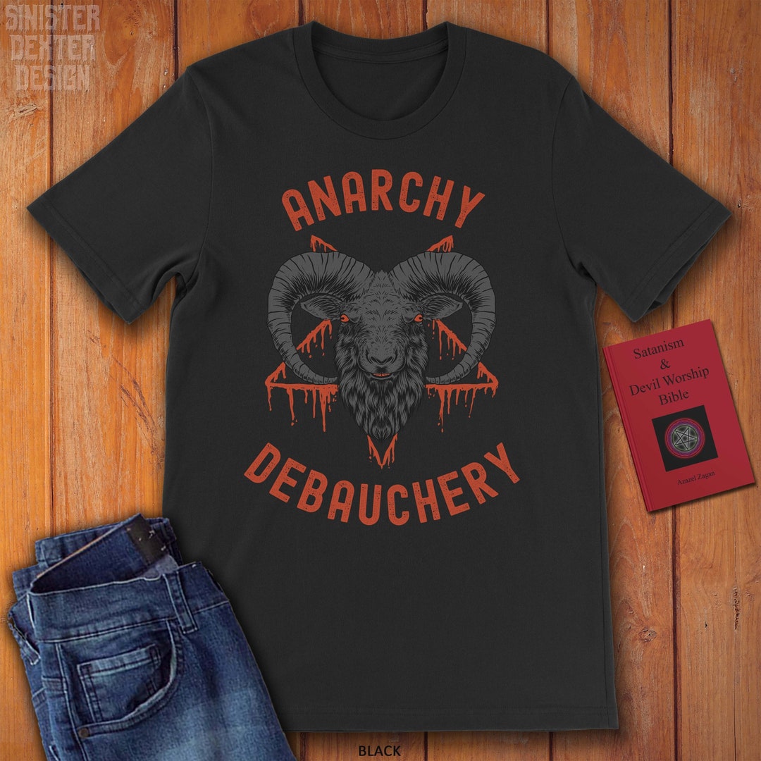 Baphomet and Blood Pentagram - Anarchy and Debauchery Satanic Design T ...