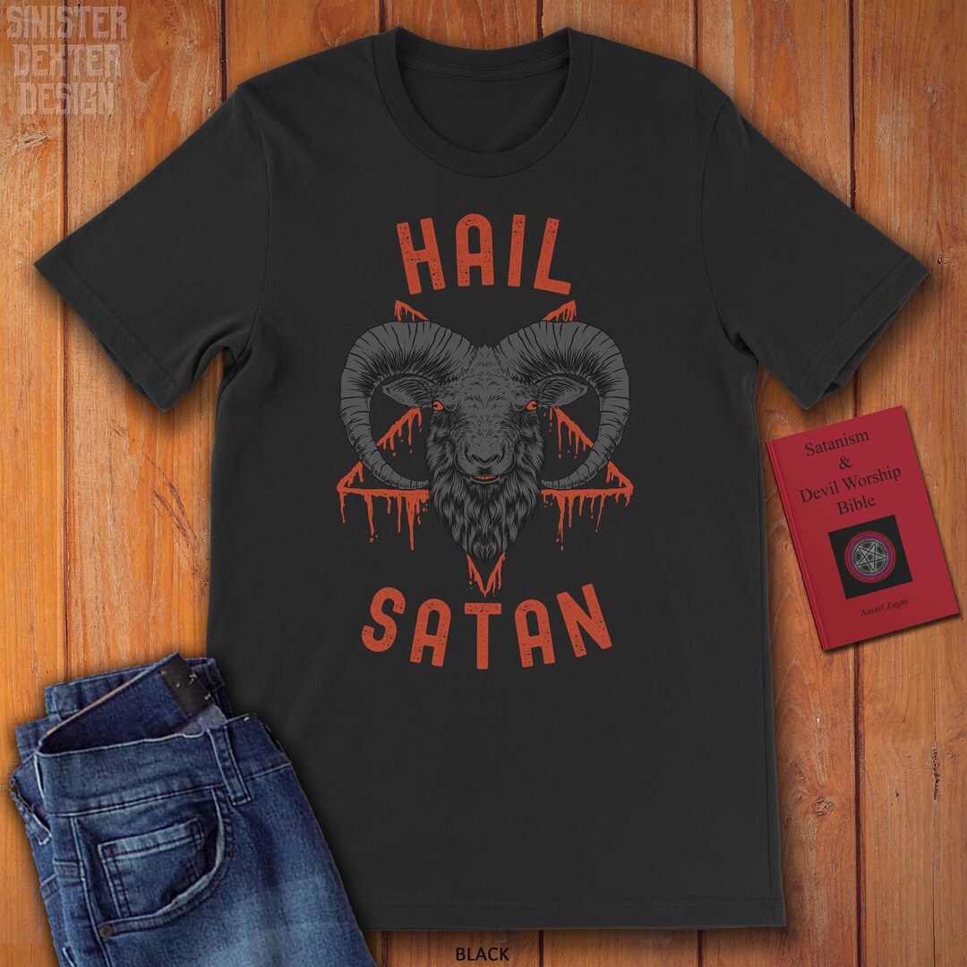 Baphomet and Blood Pentagram - Hail Satan Design Satanic T-shirt. - Etsy