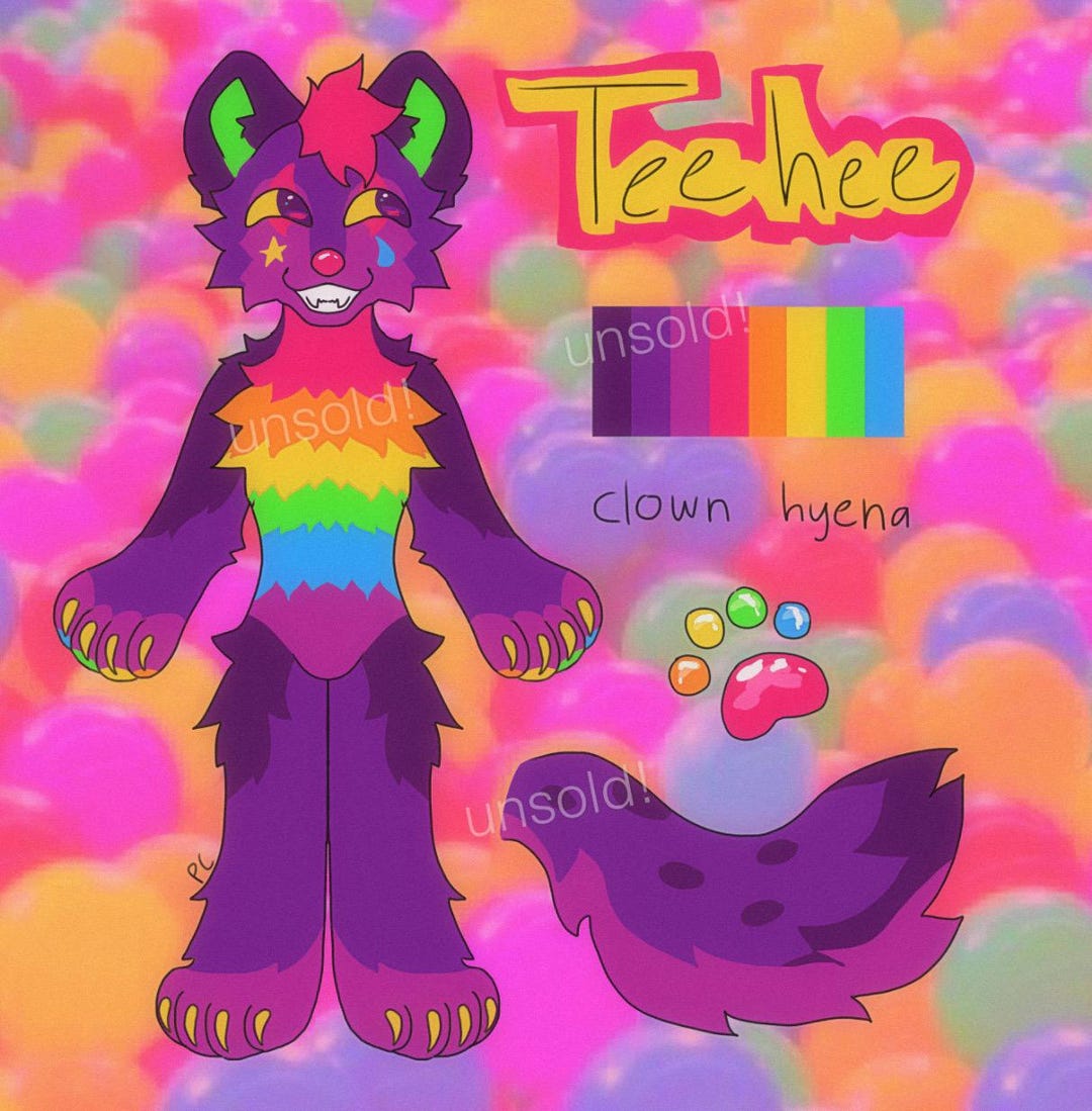 Teehee the Clown Hyena Adopt Ref Sheet hand Drawn No Ai - Etsy