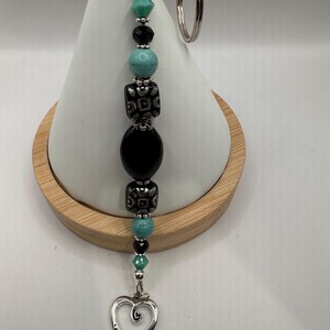 Keychain Beaded Keychain, Turquoise and Black With Silver Boho Style ...
