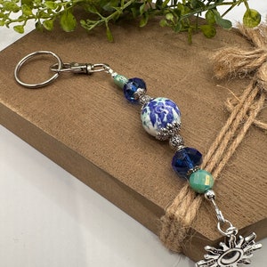 Keychain, Beaded Keychain, Blue, Teal, and Silver Boho Style Keychain ...