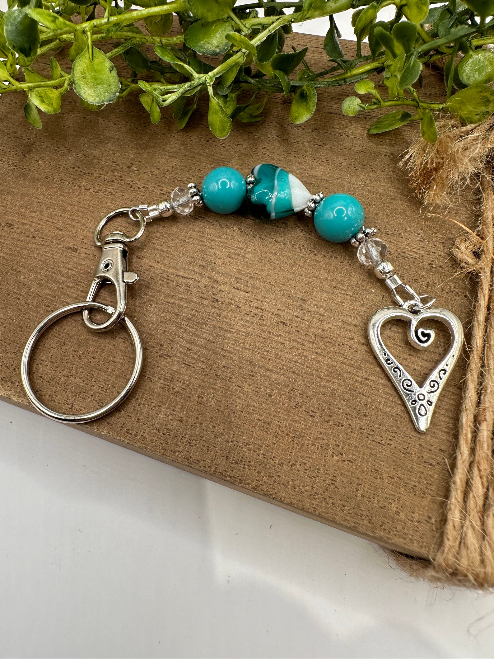 Teal Beaded Keychain, Czech Glass, Boho Purse Charm, Handmade - Etsy
