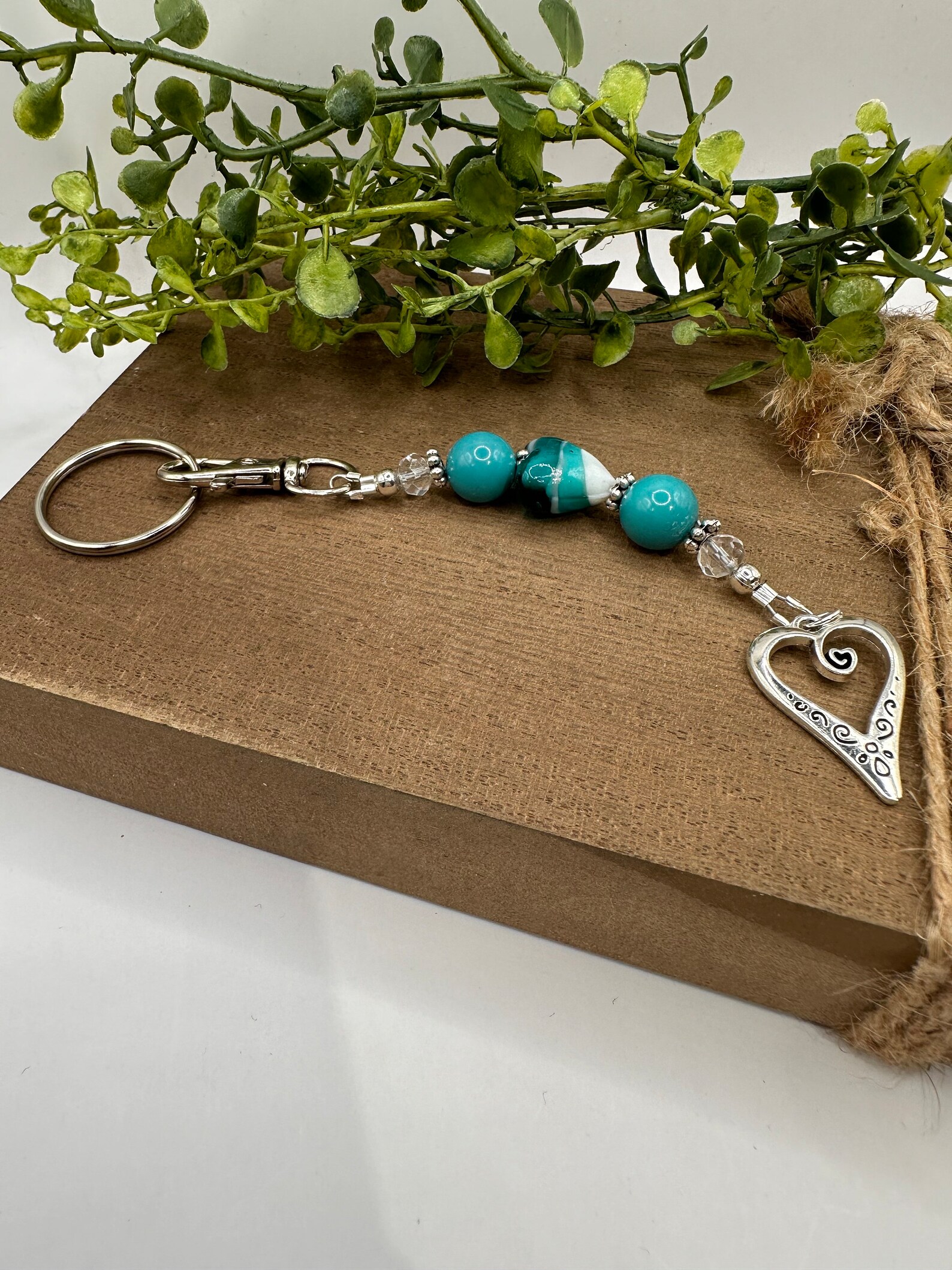 Teal Beaded Keychain, Czech Glass, Boho Purse Charm, Handmade - Etsy