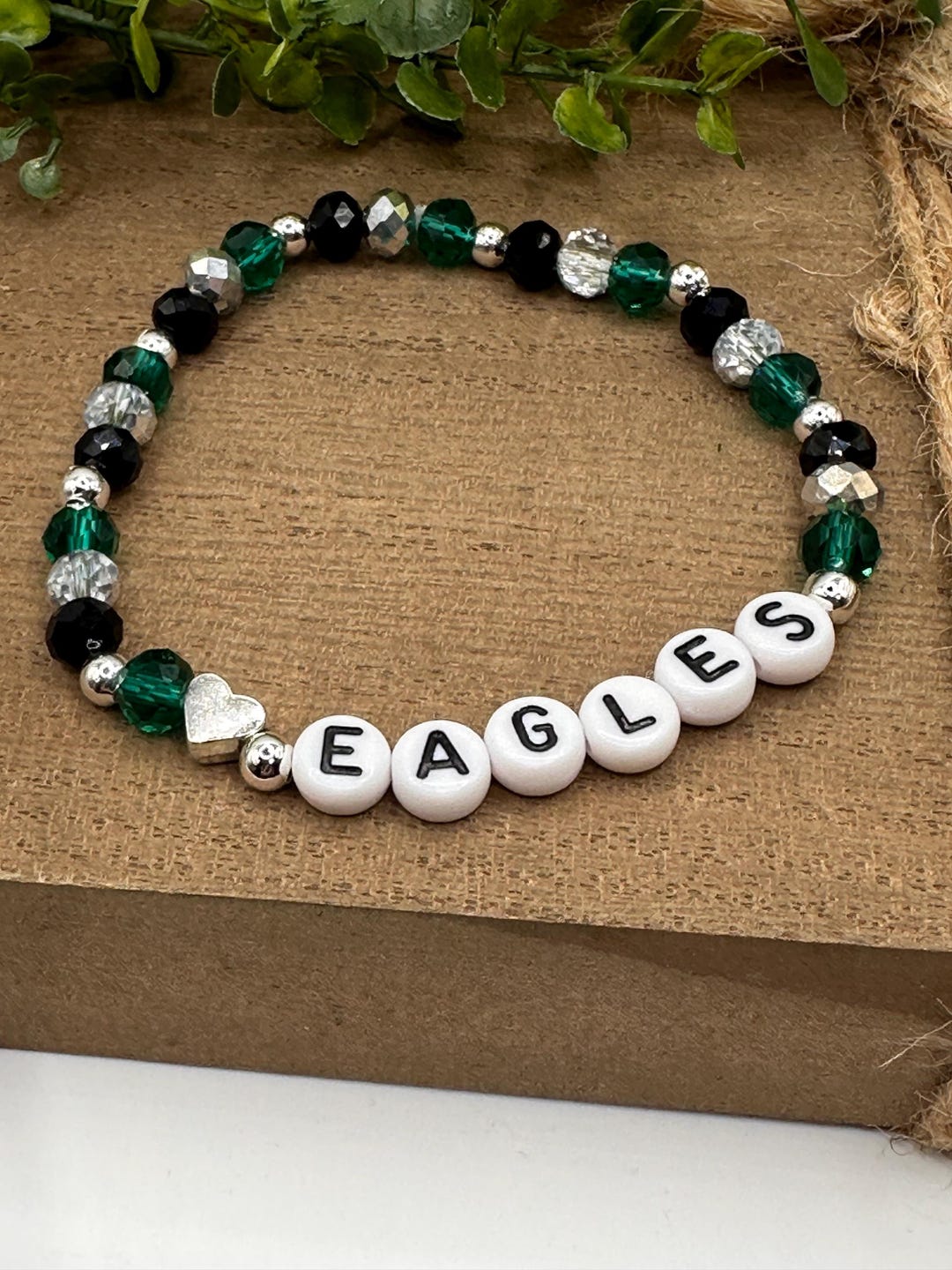 Philadelphia Eagles Beaded Bracelet, Black and Green Crystal - Etsy