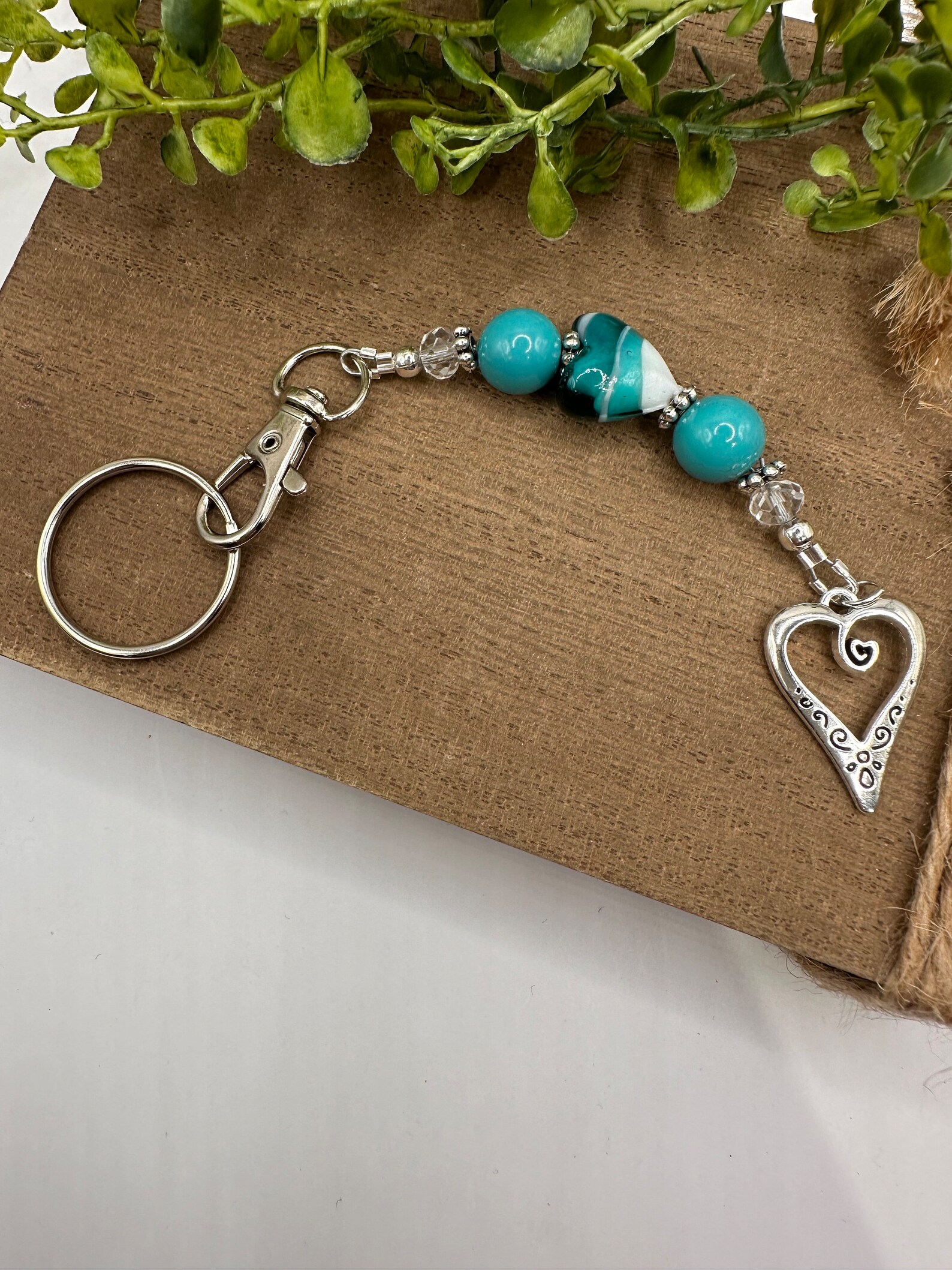 Teal Beaded Keychain, Czech Glass, Boho Purse Charm, Handmade - Etsy