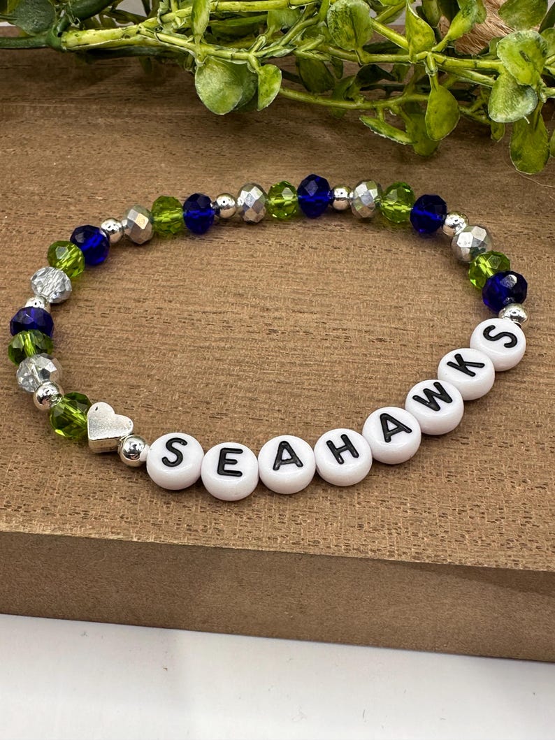 Seattle Seahawks Beaded Bracelet, Green, Blue, and Silver - Etsy