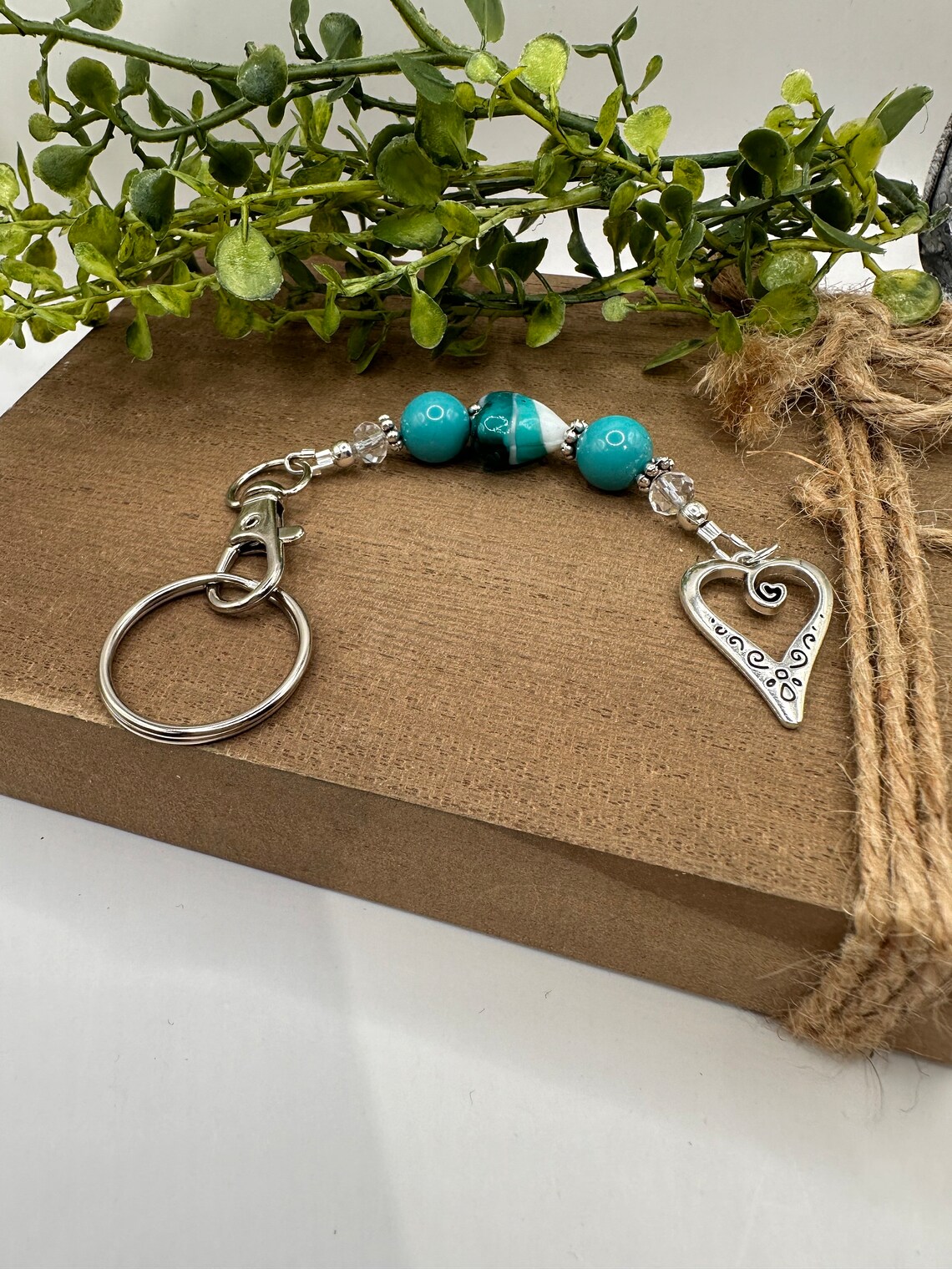 Teal Beaded Keychain, Czech Glass, Boho Purse Charm, Handmade - Etsy