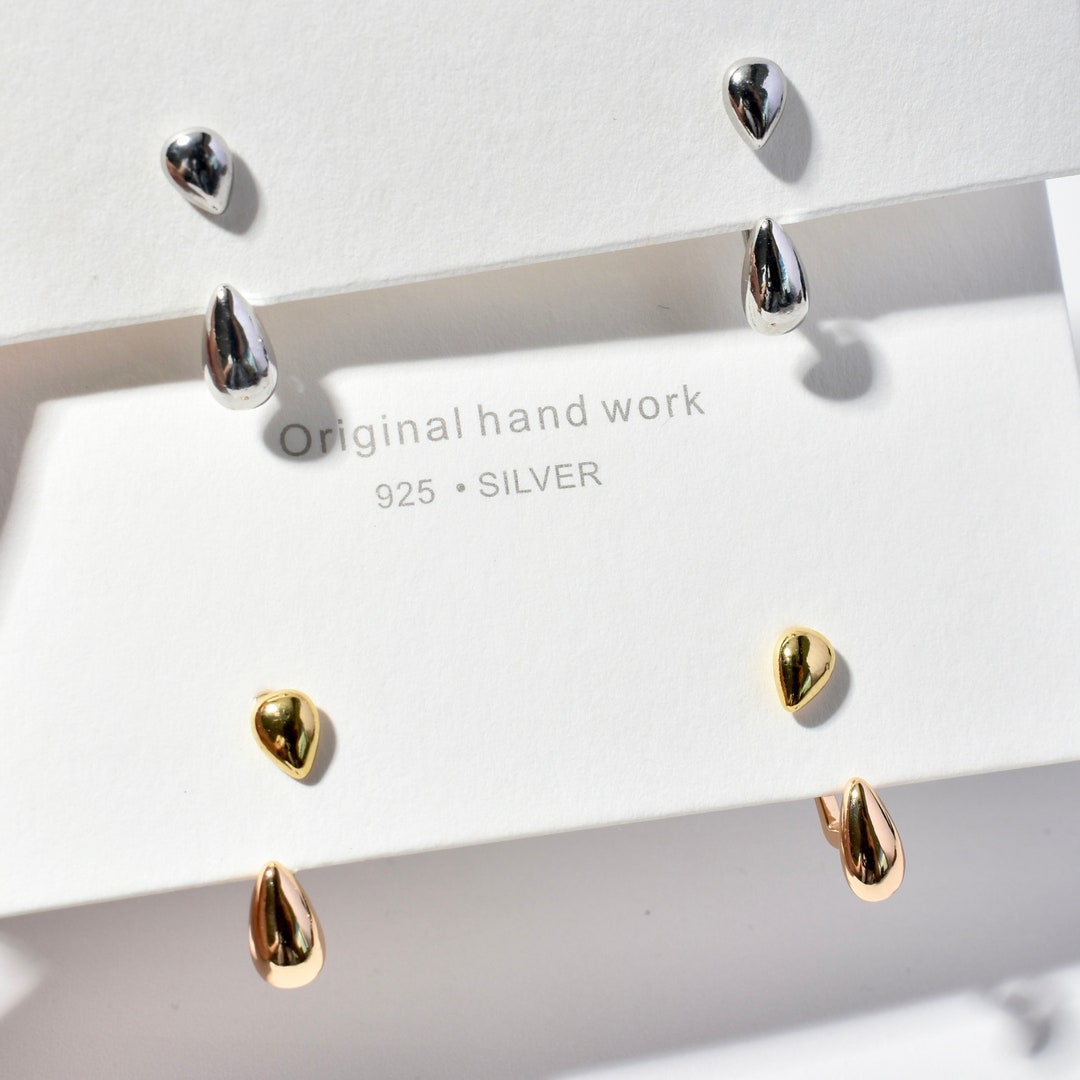 Double Water Drop Ear Jacket, Silver or Gold, Front and Back Earrings ...