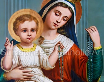 Our Lady Queen of the Most Holy Rosary Custom Digital Oil Painting ...