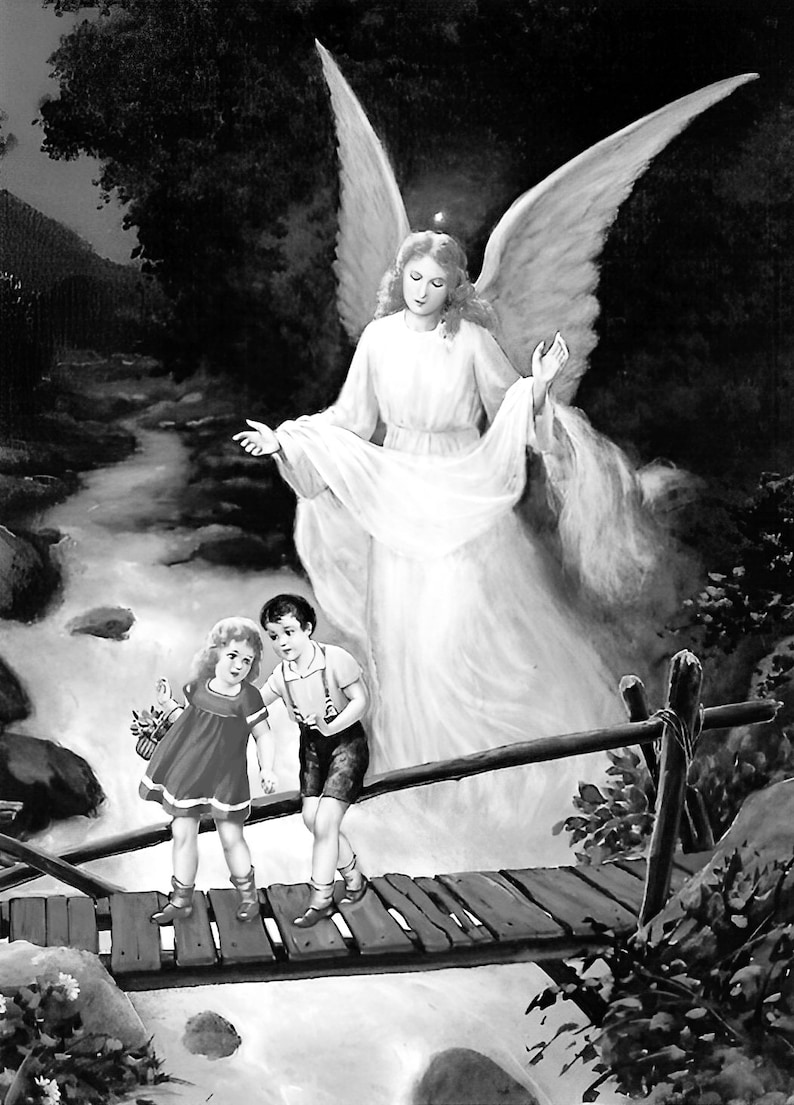 Guardian Angel Watching Over Children Catholic Art Protection Digital ...