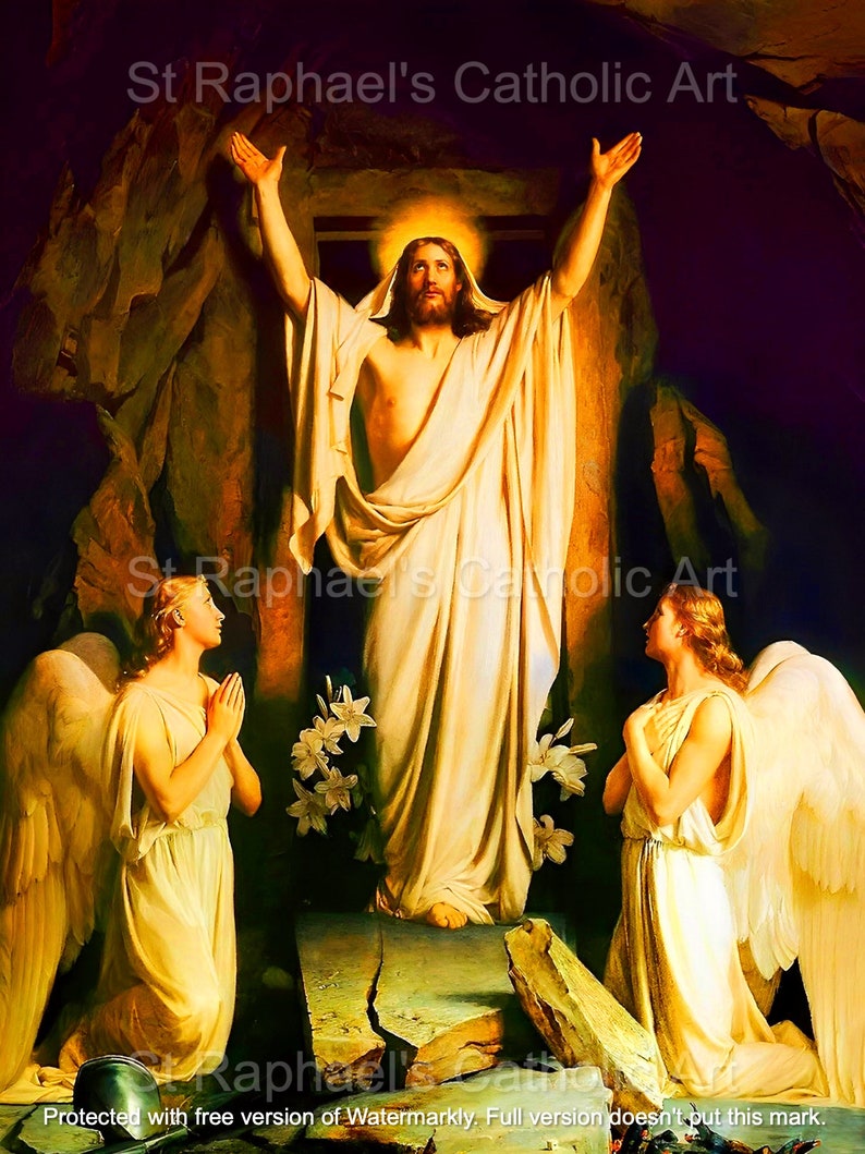 Jesus Resurrection Easter Christ is Risen Alleluia Catholic Christian Art Jesus Tomb Angels - Etsy