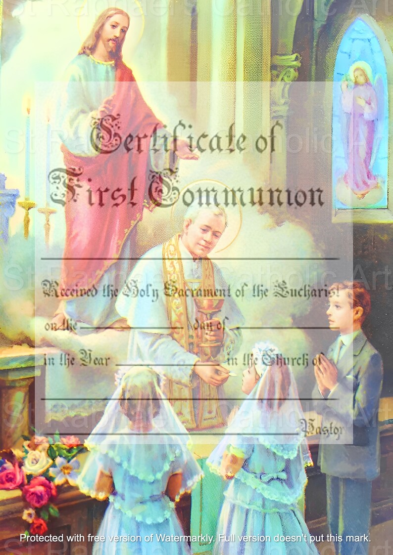 First Holy Communion Certificate St Pius X Traditional - Etsy