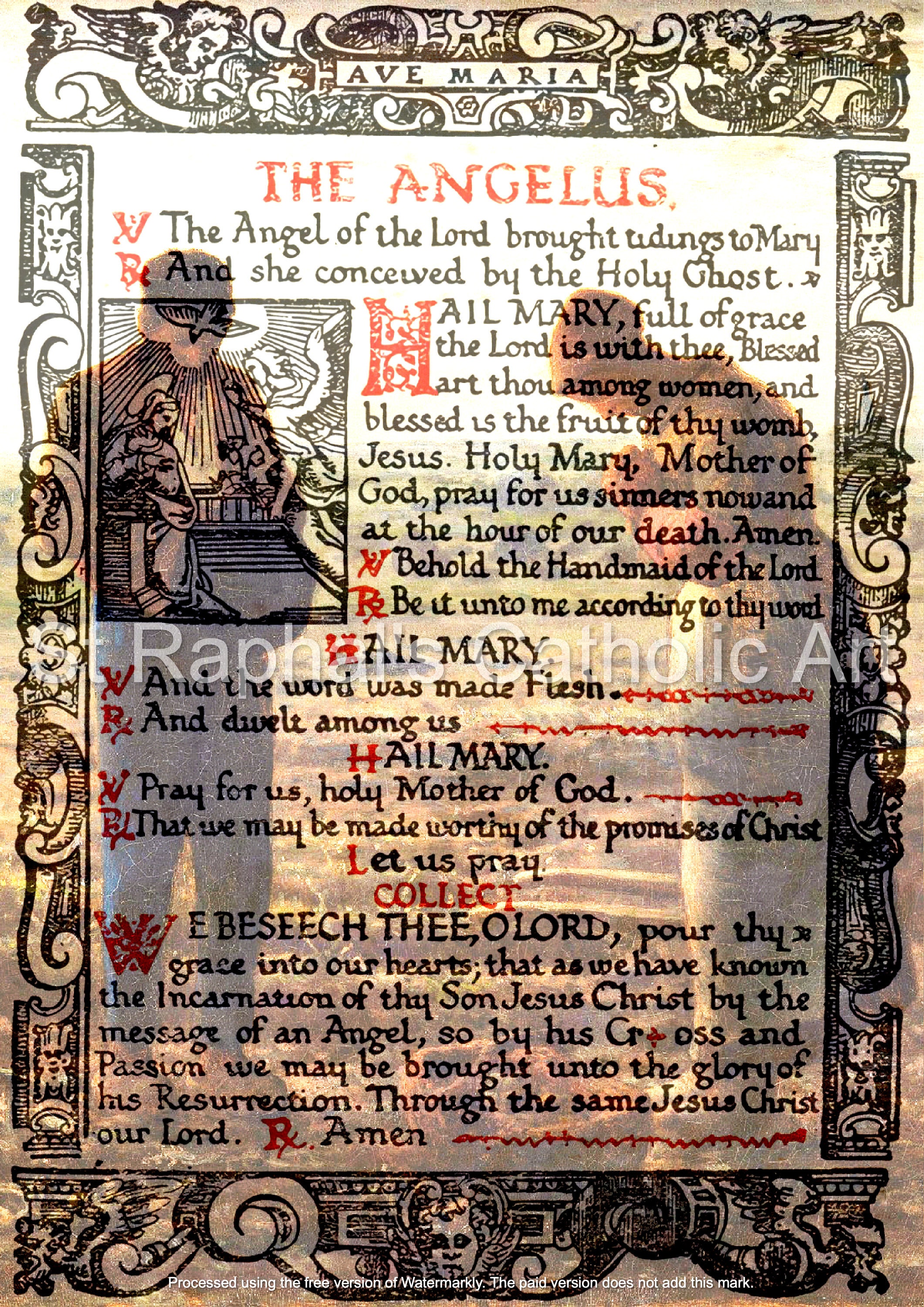 Traditional Catholic Angelus Prayer Card in English Digital Downloads ...