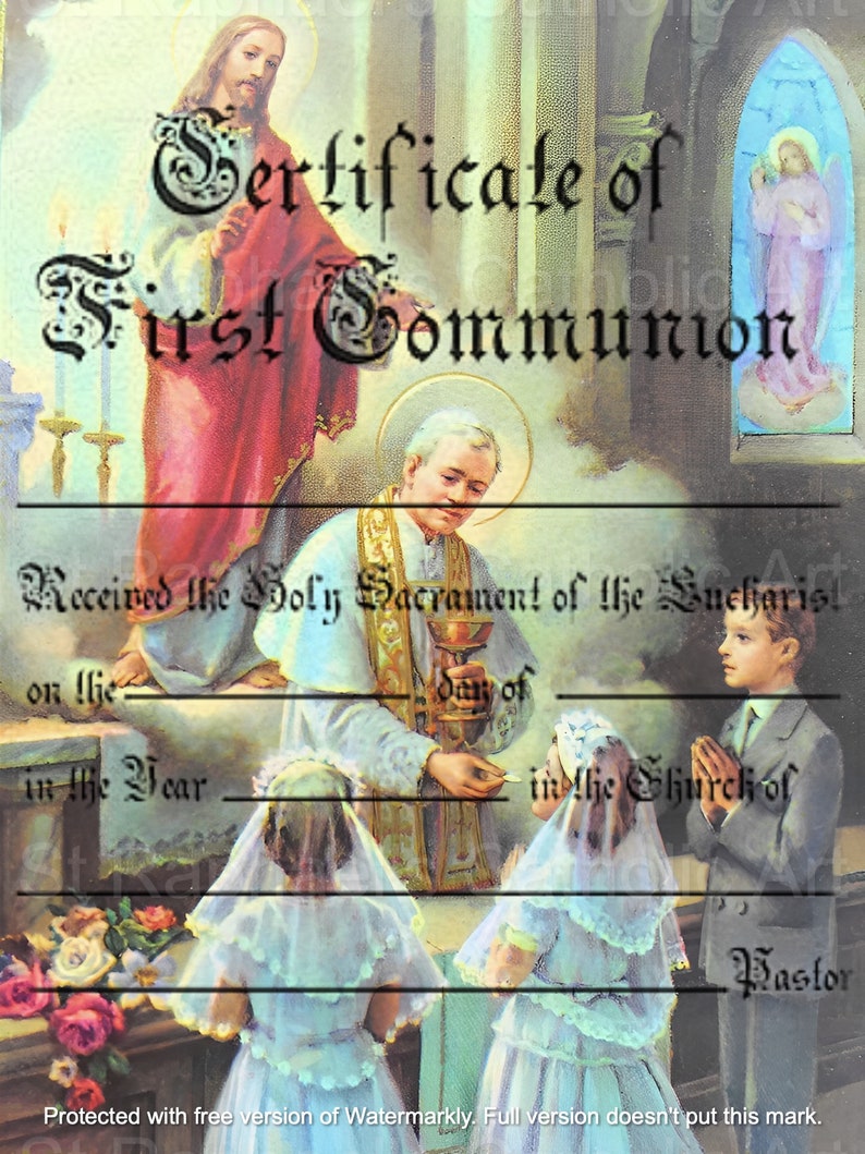 First Holy Communion Certificate St Pius X Traditional - Etsy