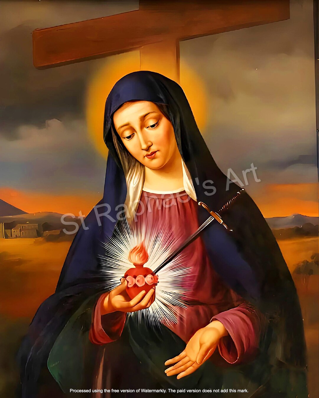 Virgin Mary Icon Our Lady of Sorrows Catholic Religious Mother Pierced ...