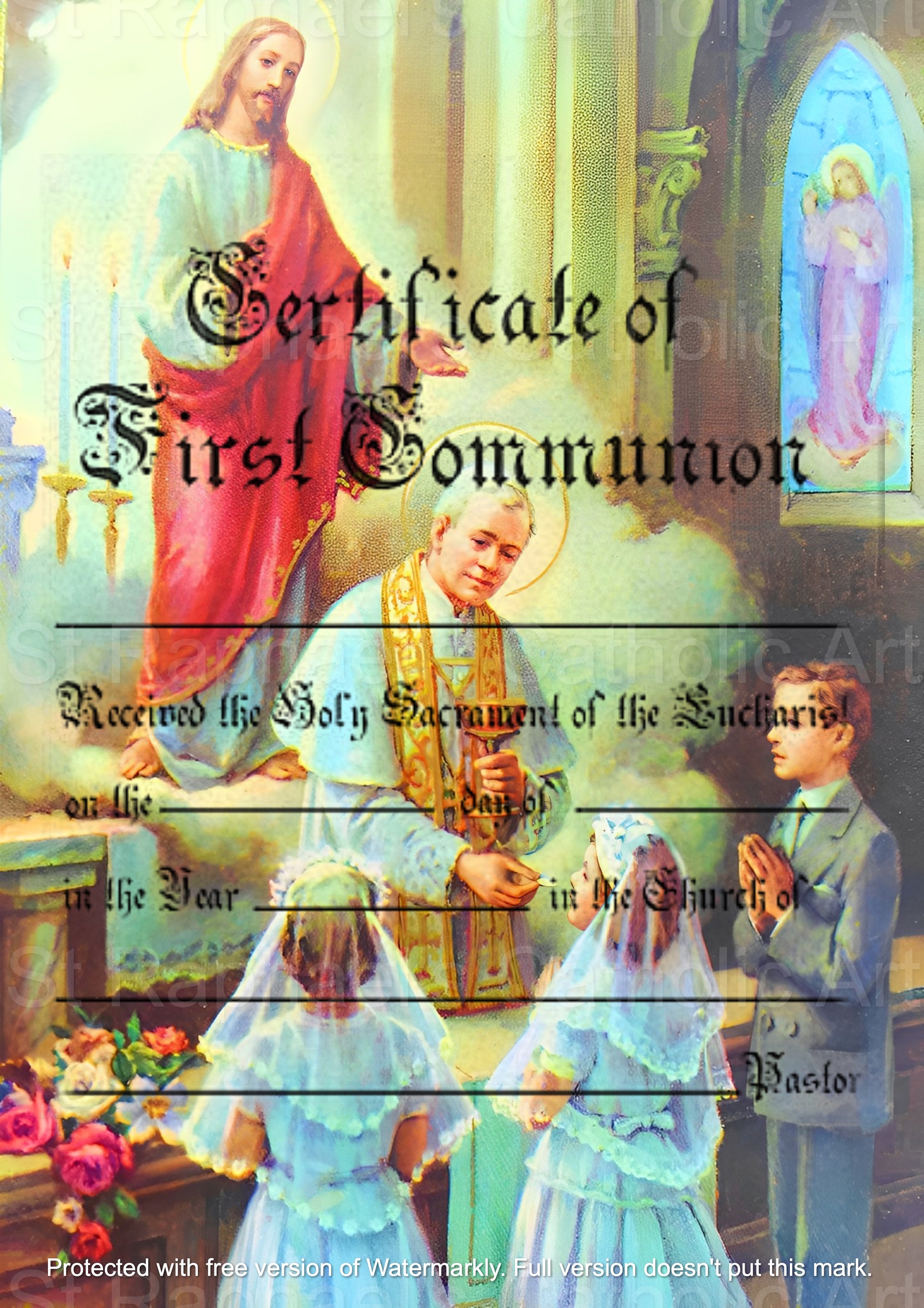 First Holy Communion Certificate St Pius X Traditional - Etsy