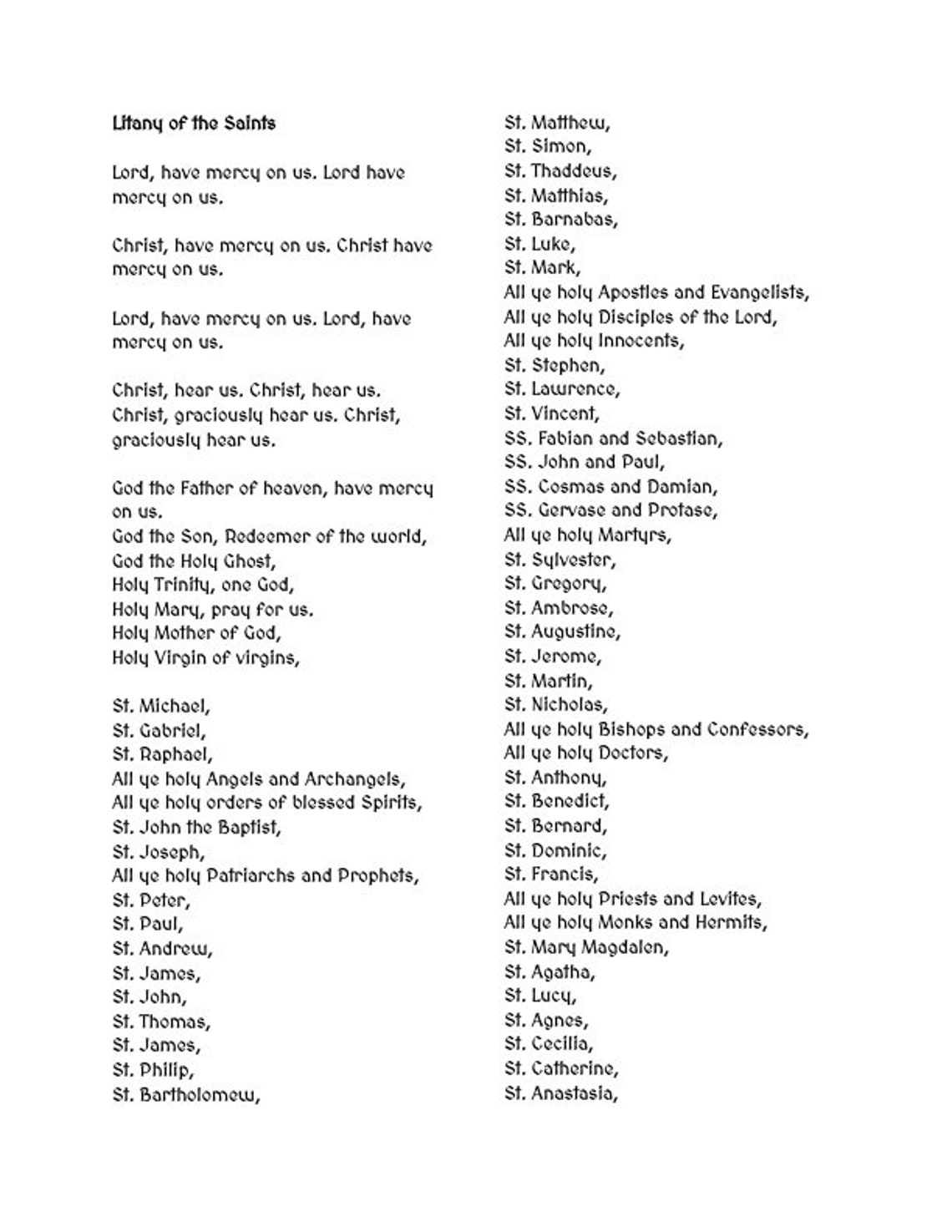 Litany of the Saints Traditional Catholic Mass Prayers - Etsy