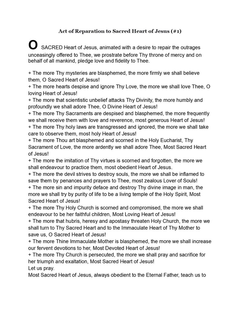 Catholic Devotion 9 First Fridays Sacred Heart of Jesus Act of ...