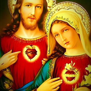 Jesus and Mary Sacred Hearts Immaculate Love Peace Catholic Picture ...