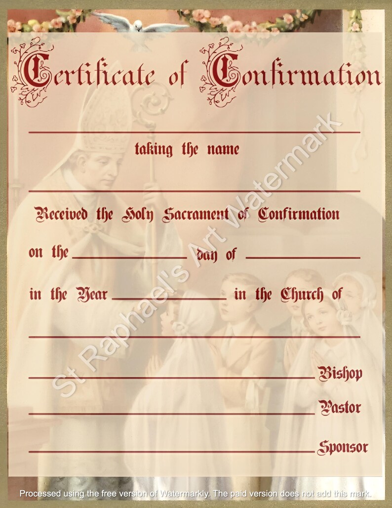 Confirmation Certificate Template Traditional Catholic Latin Mass ...