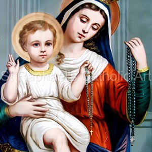 Our Lady of the Rosary Child Jesus Holding Rosary Beads Holy Catholic ...