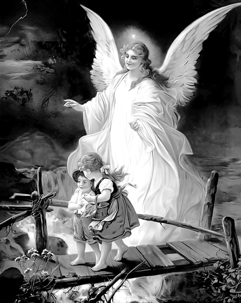Guardian Angel Watching Over Children Catholic Art Protection Digital ...