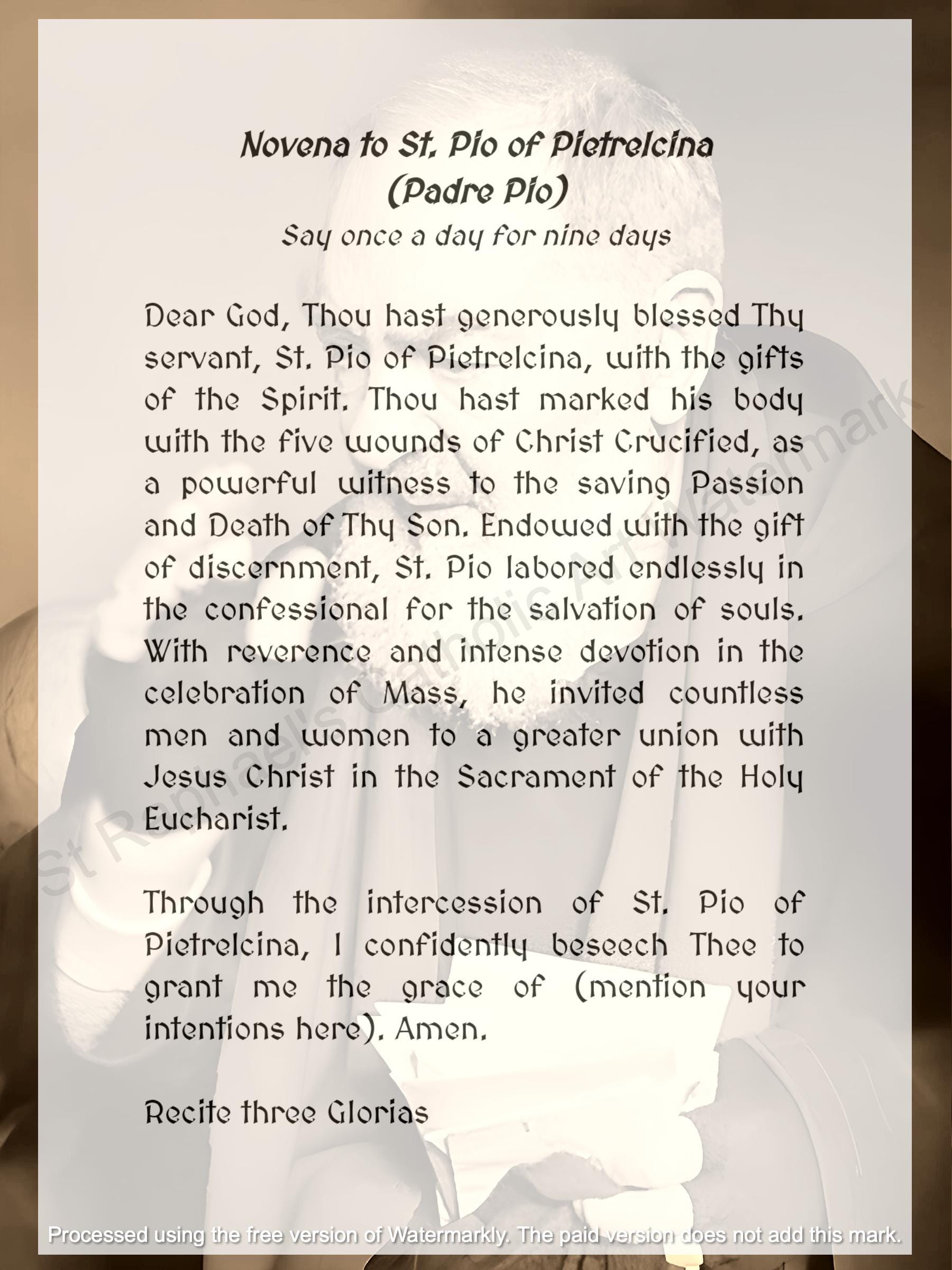 Padre Pio Last Blessing With Prayer Novena St Pio Stigmata Catholic ...