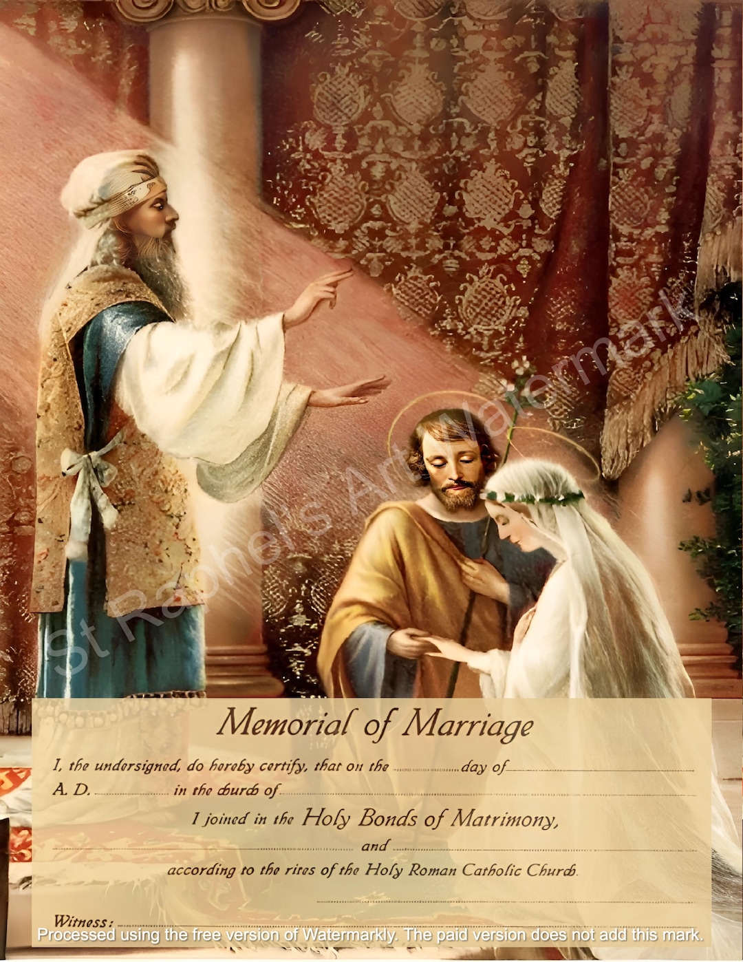Catholic Wedding Marriage Certificate Virgin Mary St Joseph Holy Mass ...