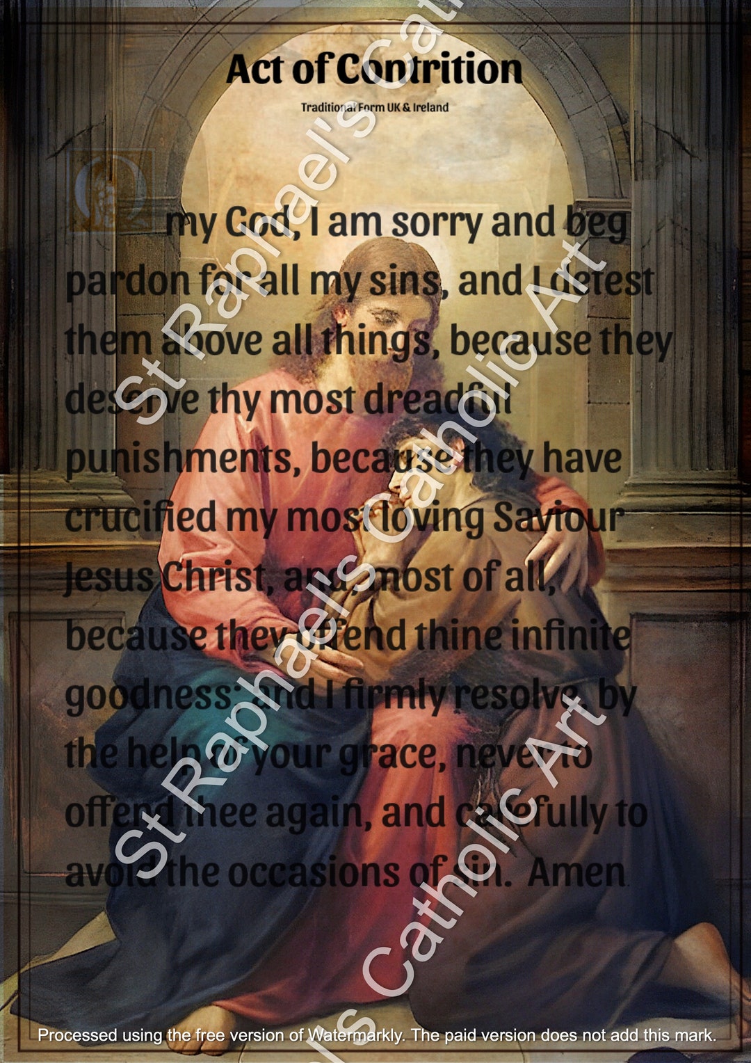 Catholic Confession Act of Contrition Prayers Sacrament Traditional - Etsy