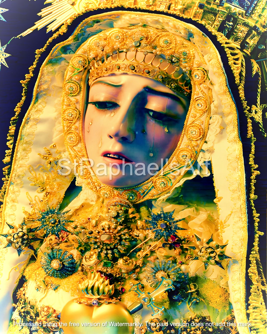 Our Lady of 7 Sorrows Crying Statue Virgin Mary Catholic Art X2 Digital ...