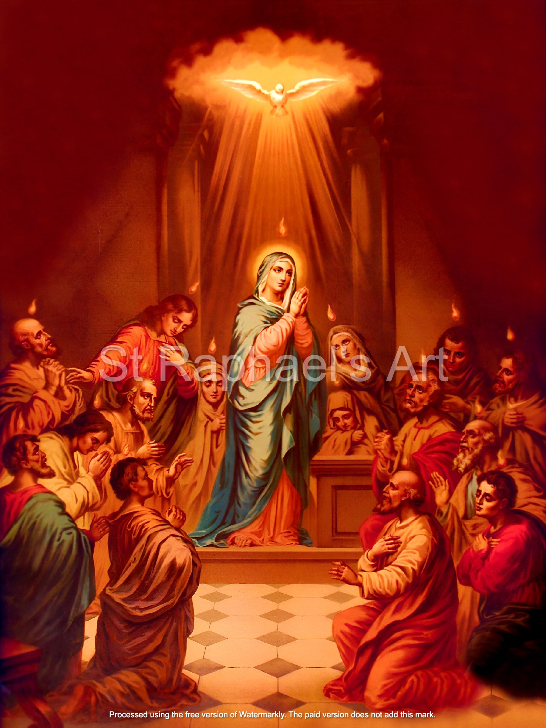 Pentecost Holy Ghost Apostles Virgin Mary Catholic Church Art Digital ...