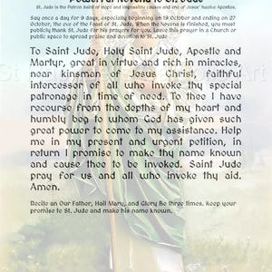 St Jude Holy Picture With Novena Catholic Prayer (digital Download) - Etsy