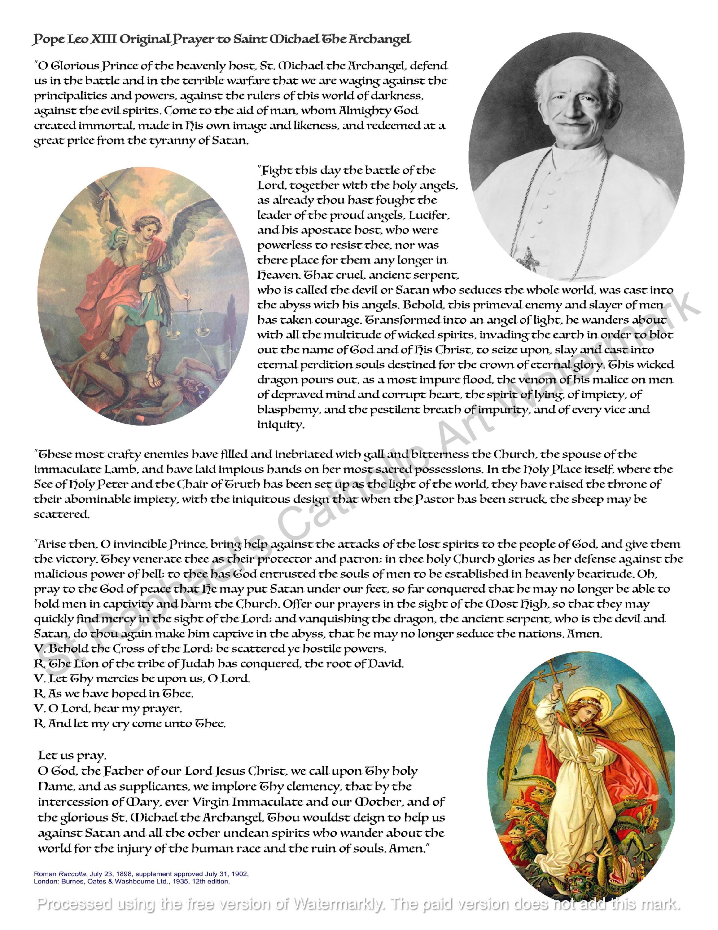 St Michael Prayer, Pope Leo XIII Exorcism, Catholic Printable (digital ...