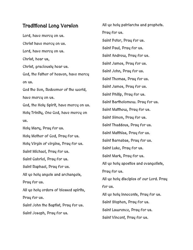 Litany of the Saints Traditional Catholic Mass Prayers - Etsy