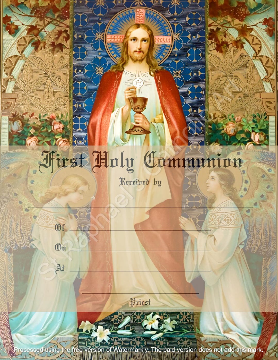 First Holy Communion Certificate Jesus Holy Eucharist Catholic ...