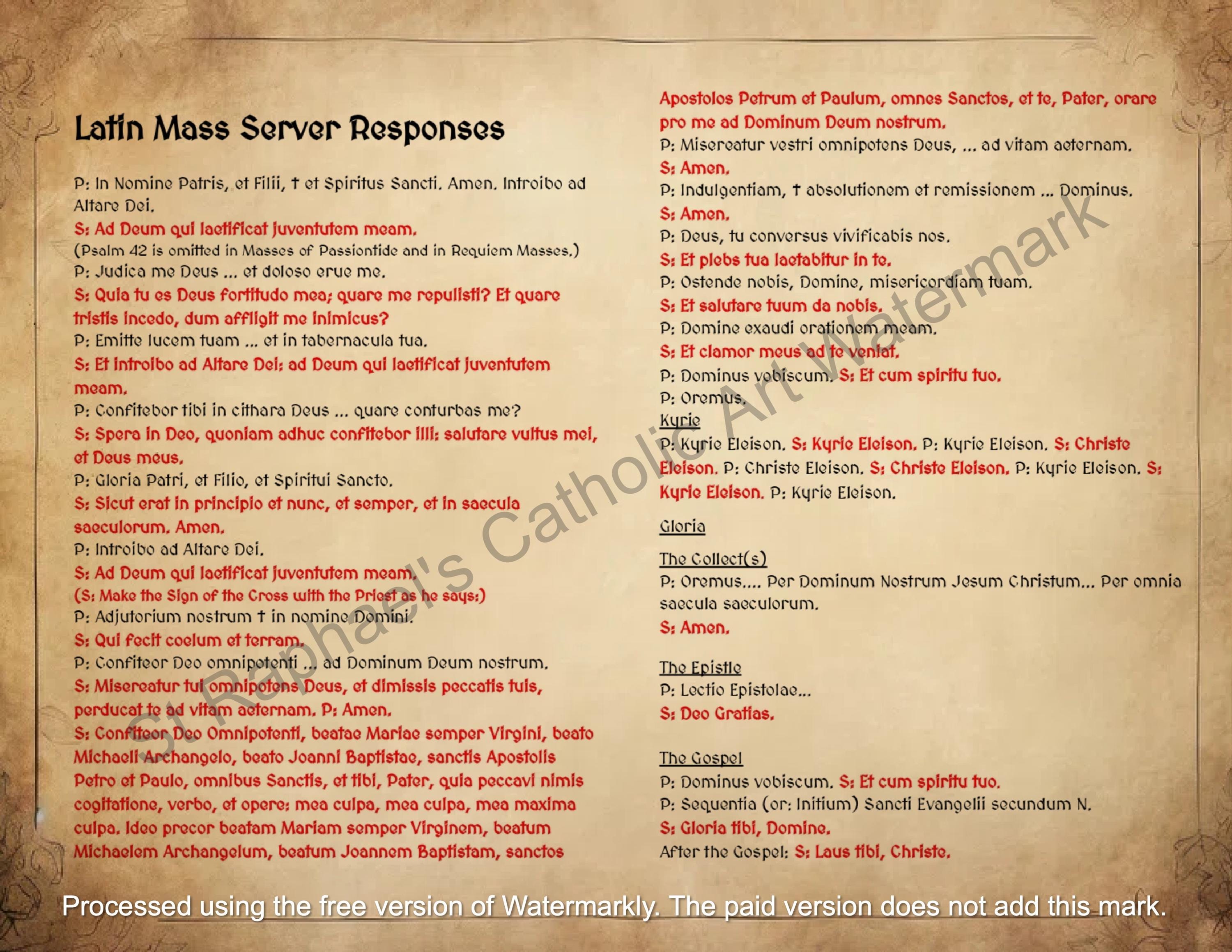 Latin Mass Server Response Card, Pre-vatican 1962 (PDF or JPEG) - Etsy