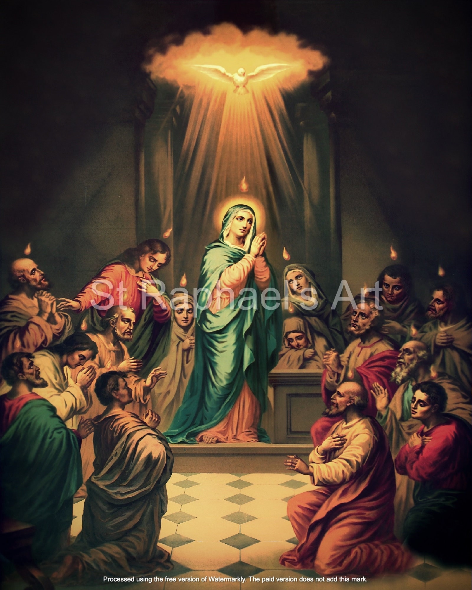 Pentecost Holy Ghost Apostles Virgin Mary Catholic Church Art Digital ...