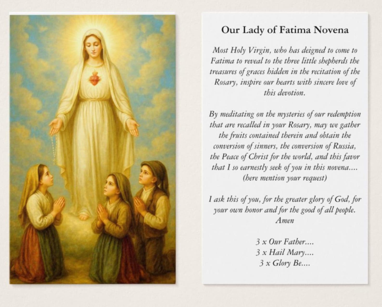 Our Lady of Fatima Holy Cards, Catholic Novena Prayer (100 Pack) - Etsy