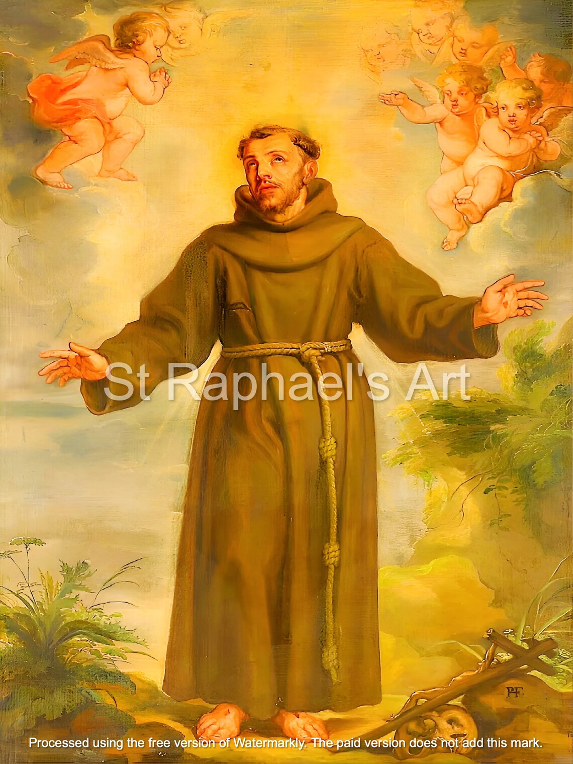 St Francis of Assisi Jesus on the Cross Crucifix Angels Catholic ...