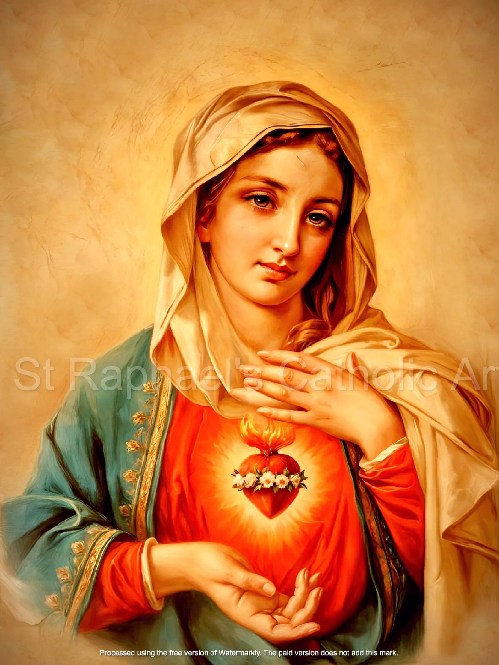 Immaculate Virgin Mary Icon Heart of Our Lady Blessed Mother Catholic ...
