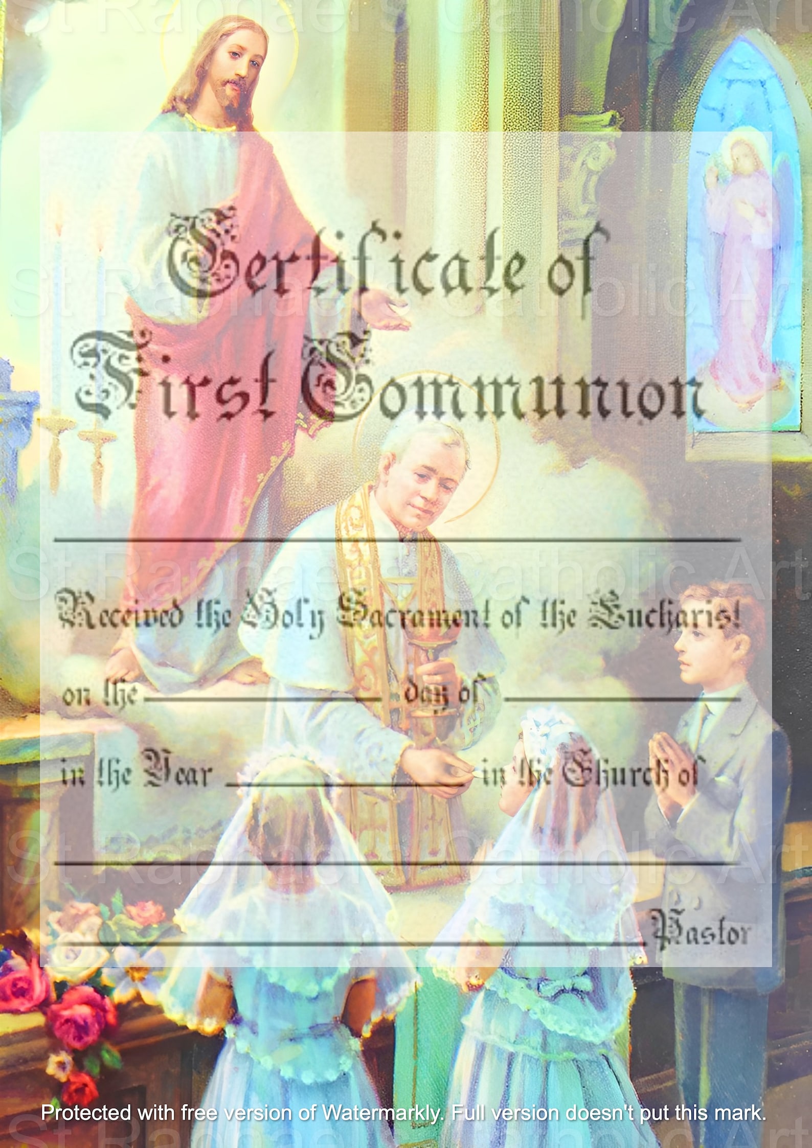 First Holy Communion Certificate St Pius X Traditional Catholic ...