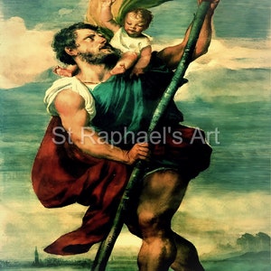 St Christopher Patron Saint of Travellers With Child Jesus Digital ...