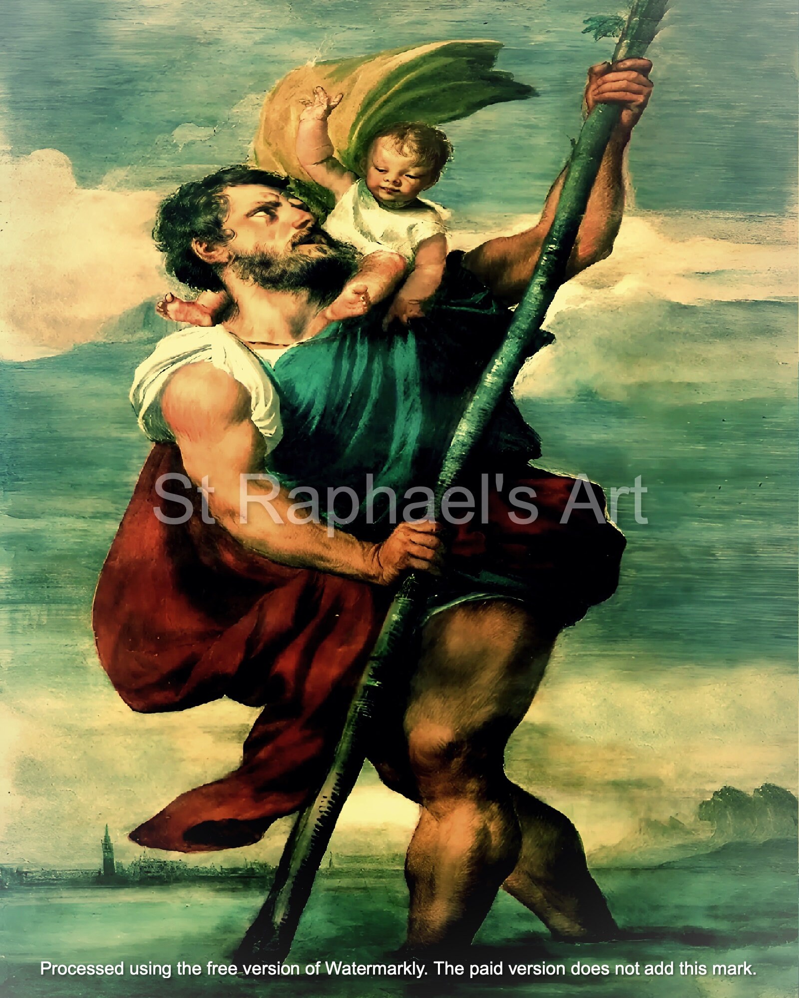 St Christopher Patron Saint of Travellers With Child Jesus Digital ...