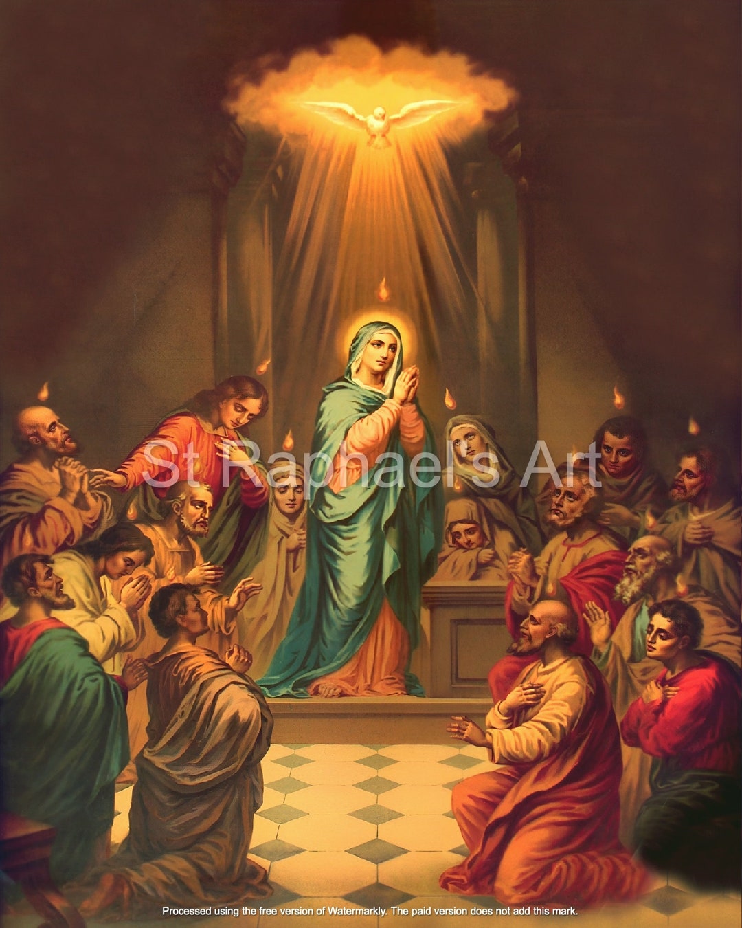 Pentecost Holy Ghost Apostles Virgin Mary Catholic Church Art Digital ...