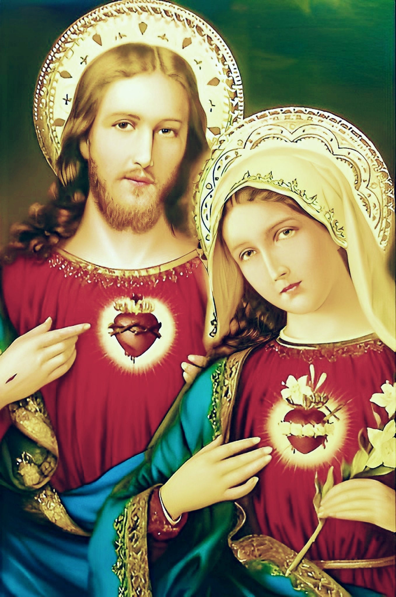 Jesus and Mary Sacred Hearts Immaculate Love Peace Catholic Picture ...