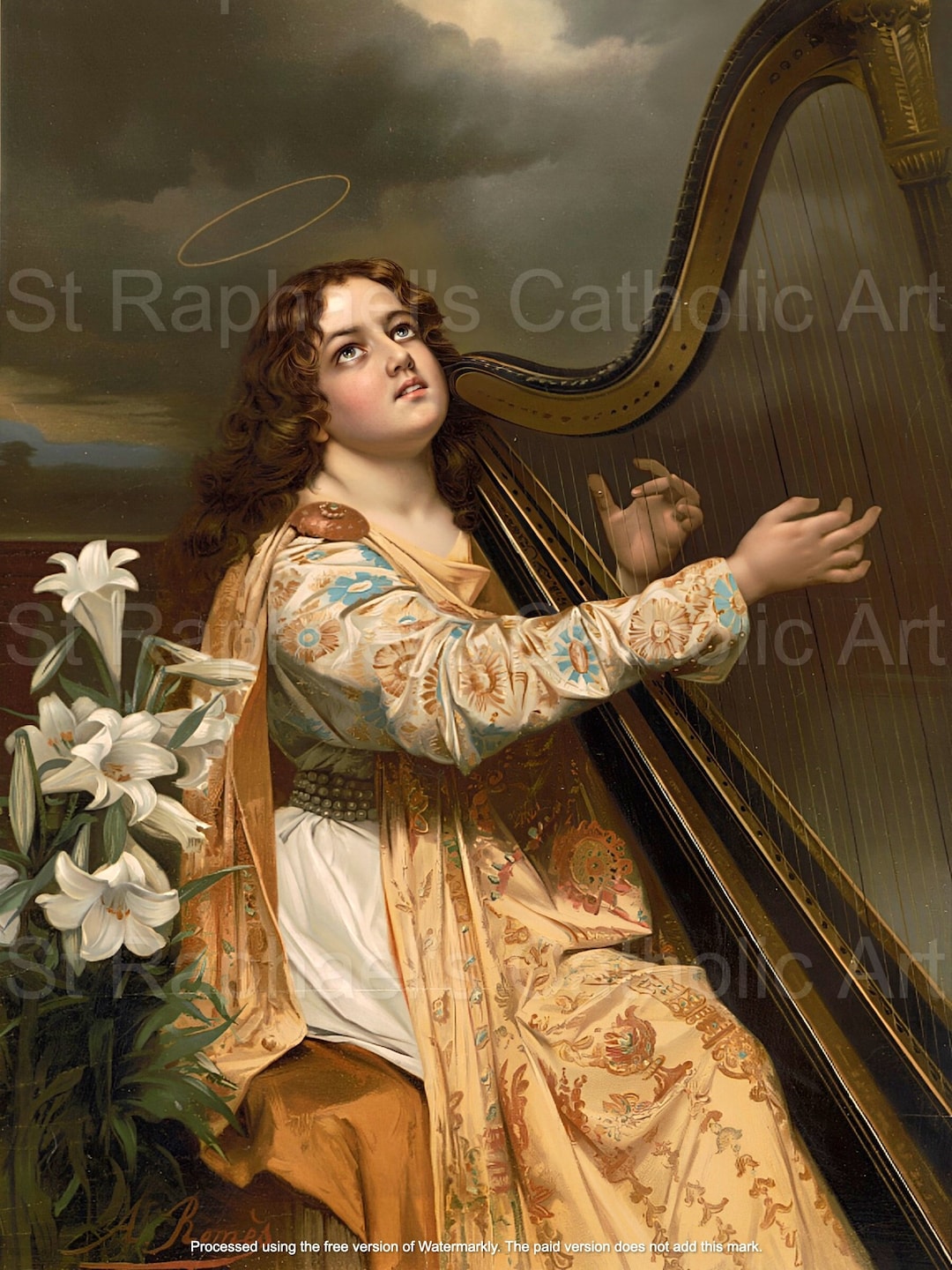 St Cecilia Patron Saint Music Catholic Restored Rare Antique Digital ...